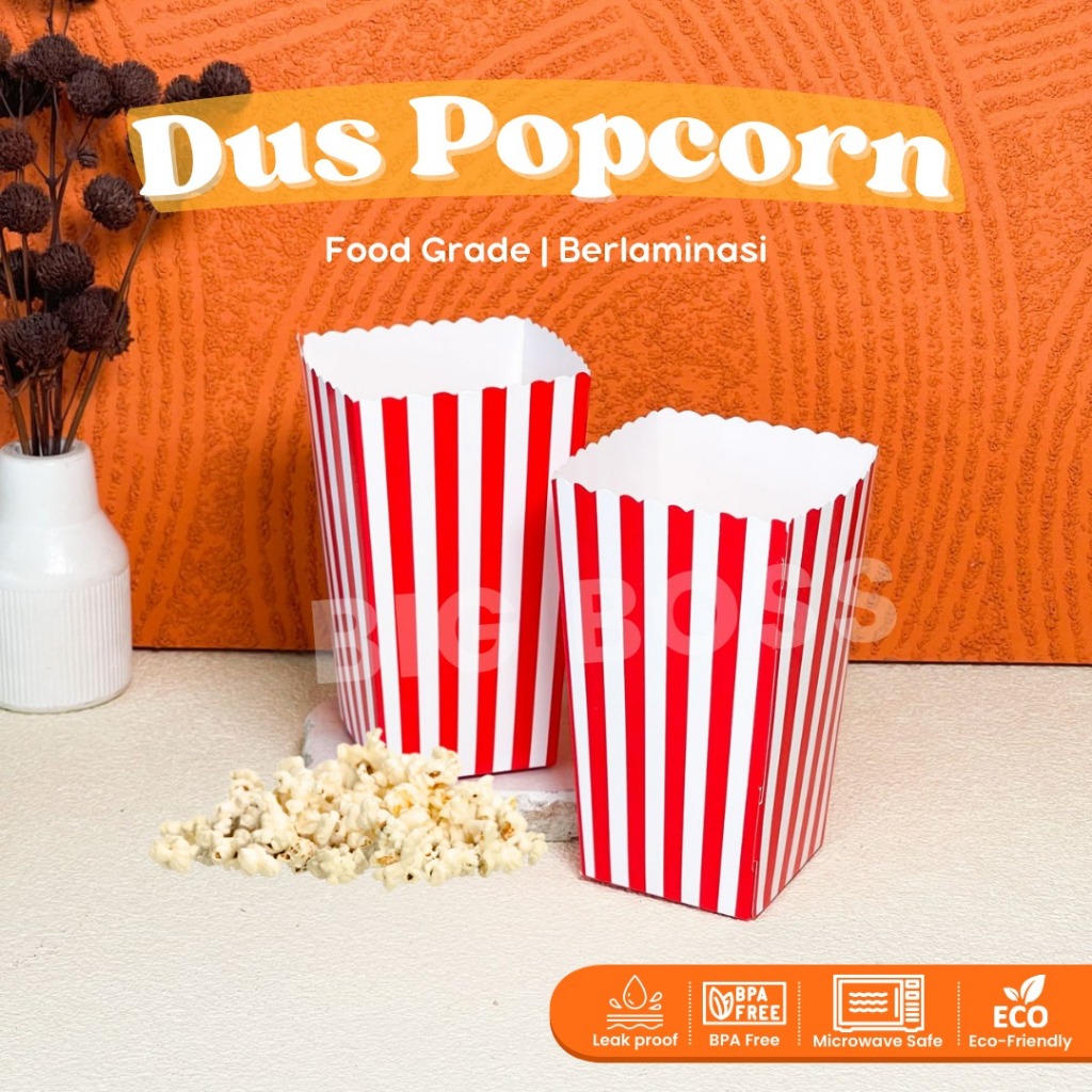Jual Box Dus Popcorn Ivory Motif Garis Merah Putih Laminasi Food Grade ...
