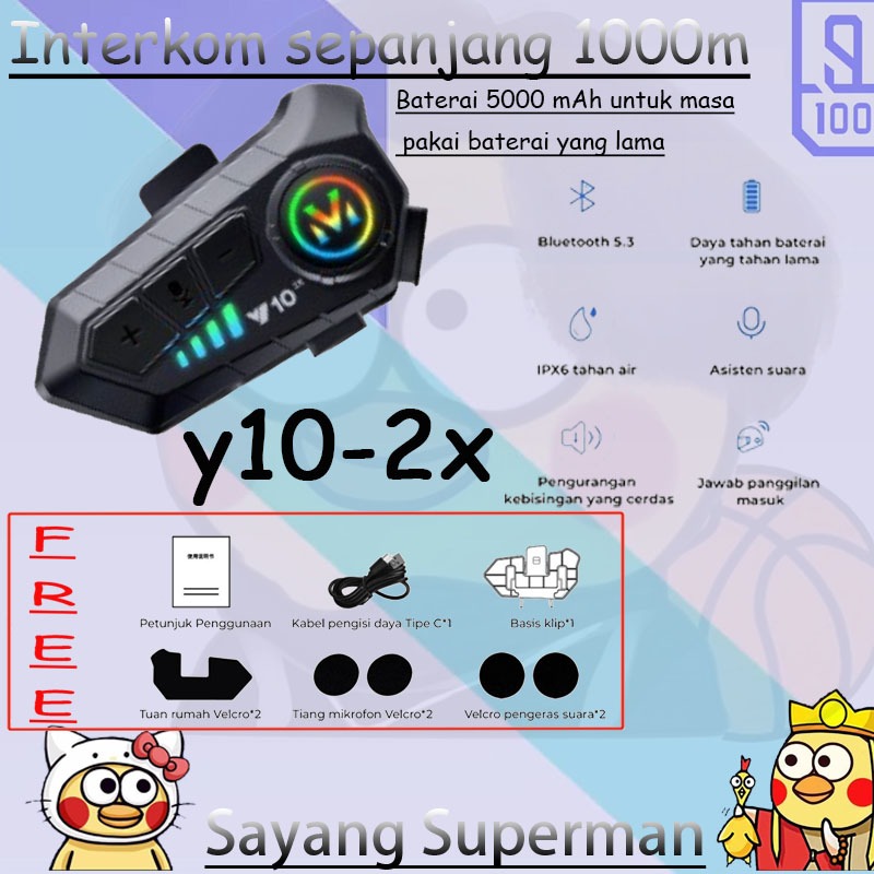 Jual Y10-2XIntercom Helm Waterproof IPX6 Y10/Y10-2X Bluetooth 5.3 ...