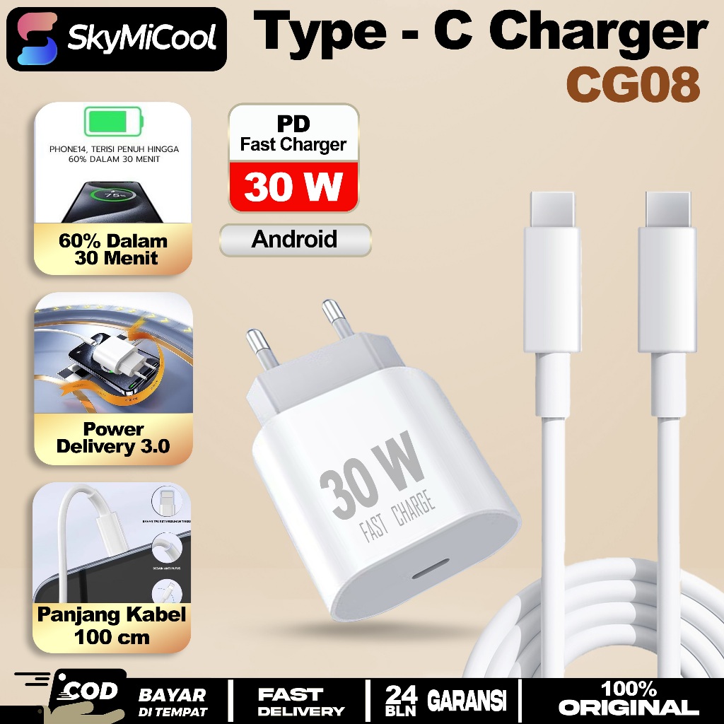Jual SKYMICOOL Charger Type C To C Fast Charging 20W Overheat Protection CG08 | Shopee Indonesia