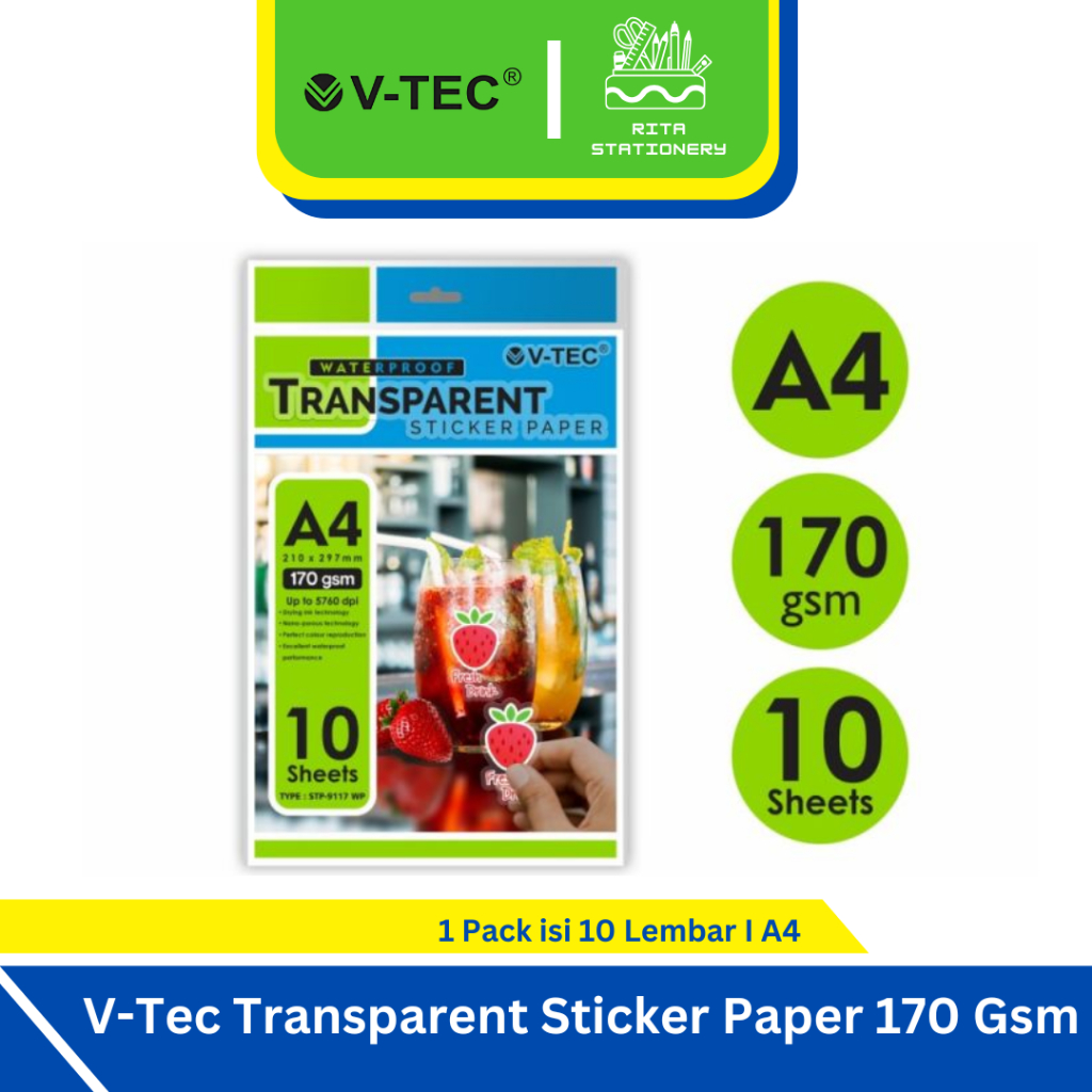 Jual Kertas Stiker Bening Photo V-TEC Sticker Transparant Paper A4 170 ...