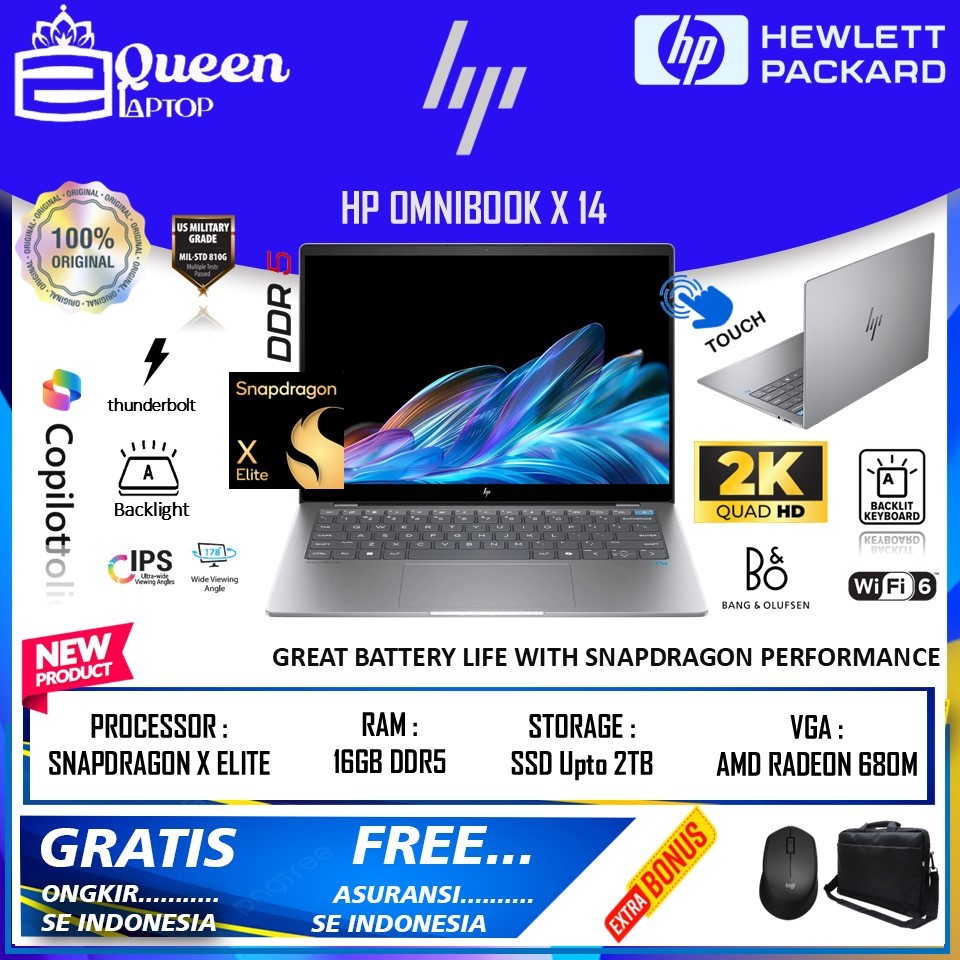 Jual Laptop Ultrabook HP OMNIBOOK X14 SNAPDRAGON X ELITE X1E78100 DDR5 ...
