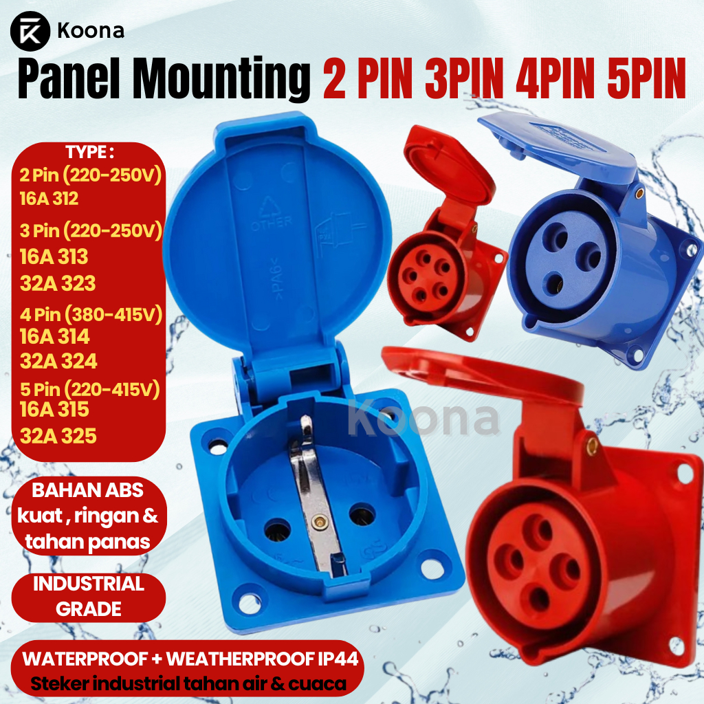 Jual Panel Mounting 2Pin 3Pin 4Pin 5Pin / Indutrial Socket mounting ...