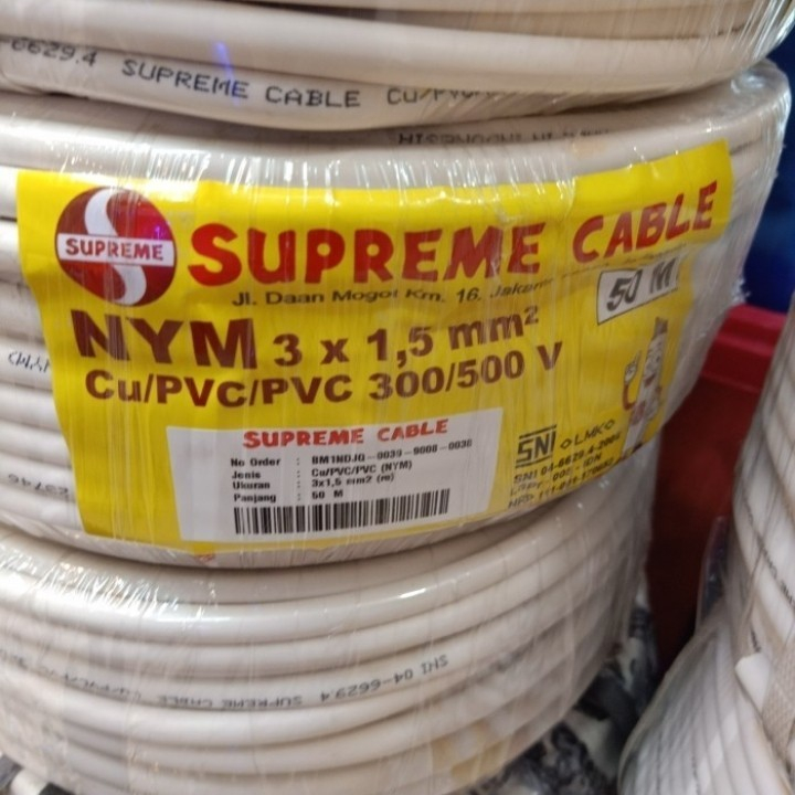 Jual Kabel listrik Supreme NYM 3x1.5 3x1,5 / 1.5 mm isi 3 Kawat Tembaga Putih 50M 50 Meter ...