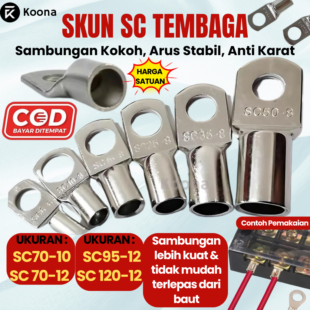 Jual Skun SC SC70-10 SC 70-12 SC 95-12 SC 120-12 Sekun Kabel Scun Cable SC Ring Lug Skun Tembaga ...