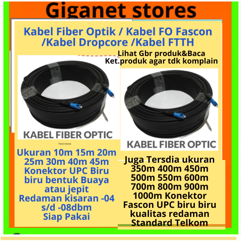 Jual Kabel Fiber Optik Dropcore FTTH kabel FO Fascon Kabel Wifi 10m 15m 20m 25m 30m 40m 45m Siap ...