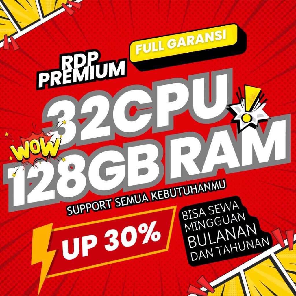 Jual RDP BARAMETAL DEDICATED 32 CORE 128 RAM Support Bot, OBS, Traffic ...