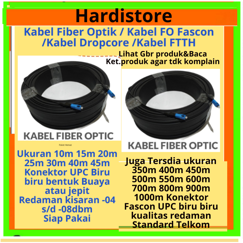 Jual Kabel Fiber Optik Dropcore FTTH Kabel FO Fascon Kabel Wifi 10m 15m ...