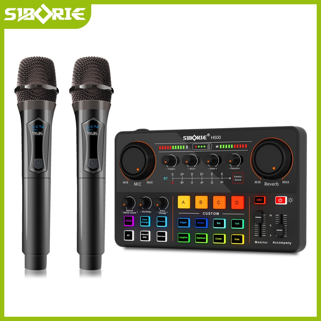 Jual Siborie【COD】H500 Soundcard+W306 Two Wireless MicroPhone Full Set ...