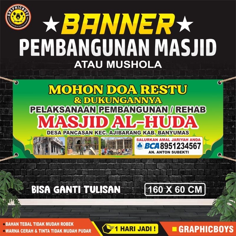 Jual Jual Spanduk Banner Pembangunan Masjid Ukuran 160 X 60 Cm, Jual ...