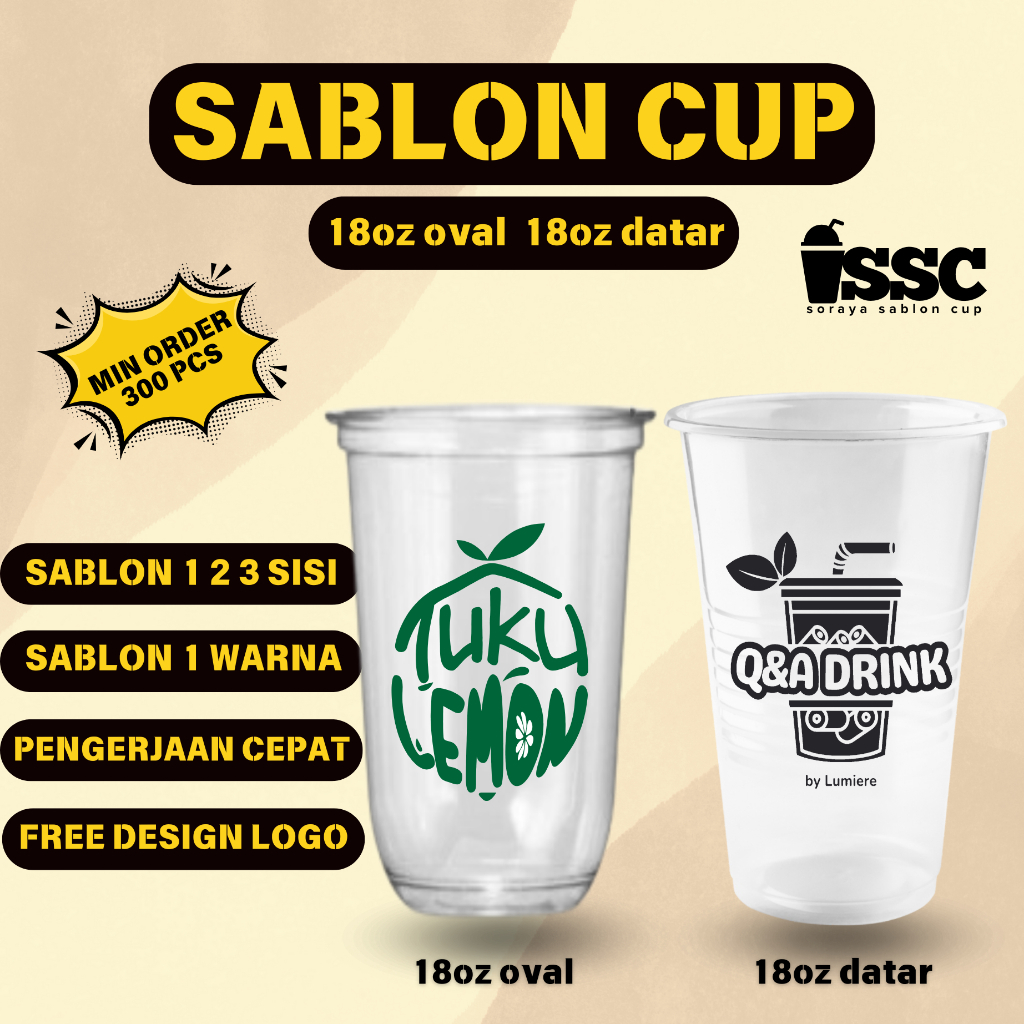 Jual SABLON CUP 18 OZ OVAL & DATAR/ SABLON GELAS CUP 18 OZ DATAR ...