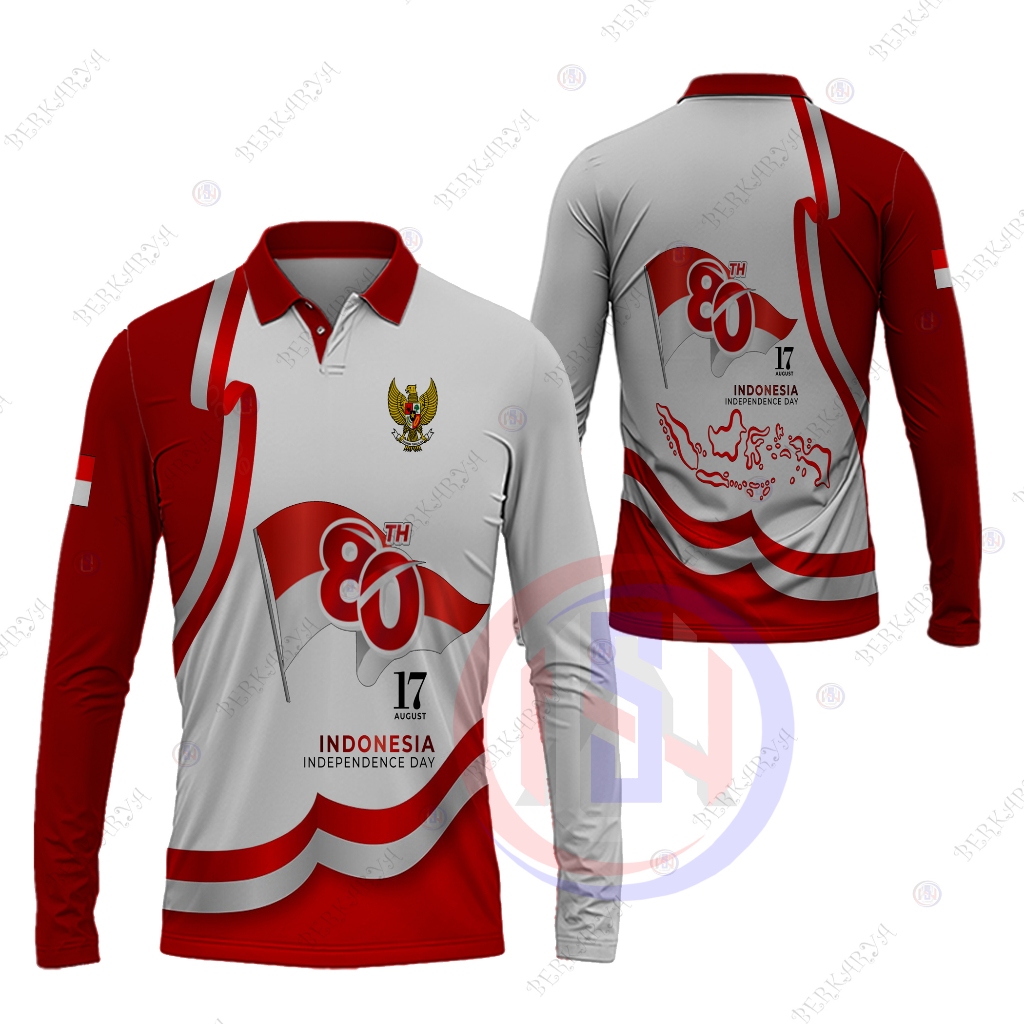 Jual Jersey Polo Longsleeve Kaos 17 Agustus 2025 Dirgahayu HUT RI 80 Fullprint | Shopee Indonesia