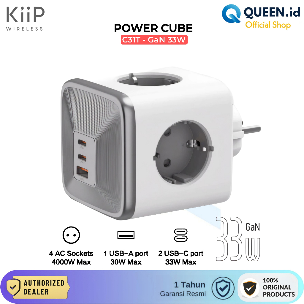 Jual KIIP C31T Charger Adaptor Power Cube GaN 33W Stop Kontak AC Socket 4000W - USB TYPE C A ...