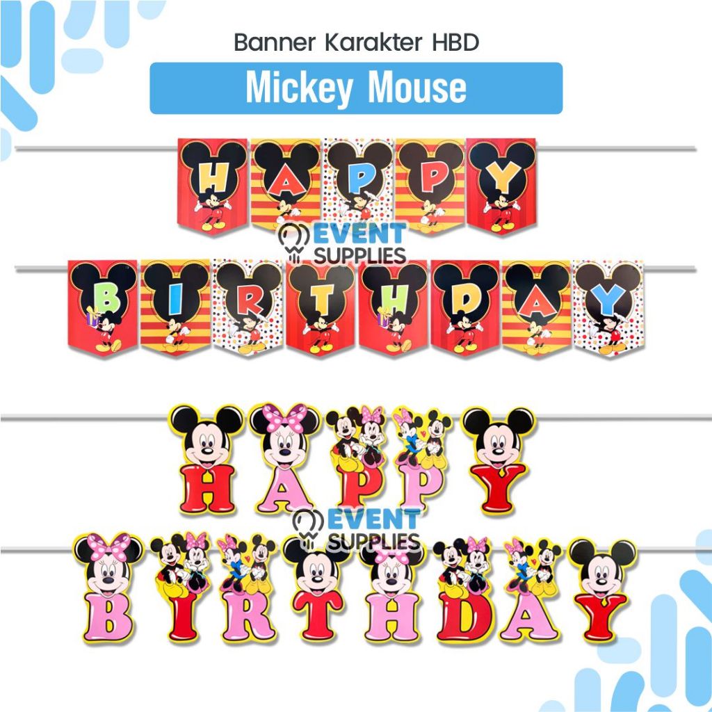 Jual Banner Karakter Mickey Mouse kartun Mickey Mouse Happy BirthDay ...