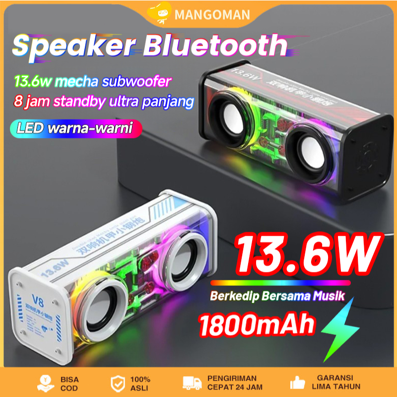 Jual Mecha Speaker Bluetooth Subwoofer Baja Kecil Transparan Audio Portabel Nirkabel Rgb 7 Color ...