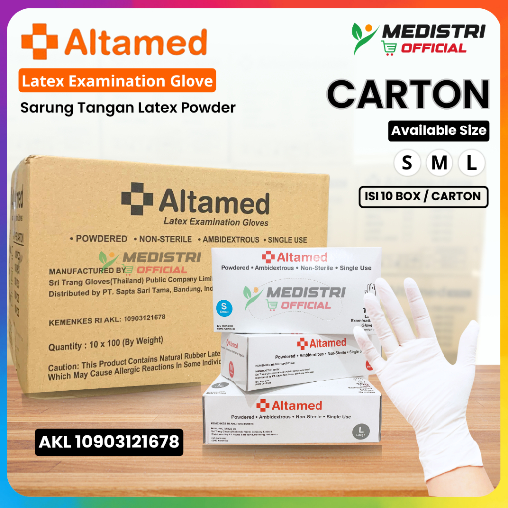 Jual [CARTON] Altamed Latex Powdered Examination Gloves Sarung Tangan ...