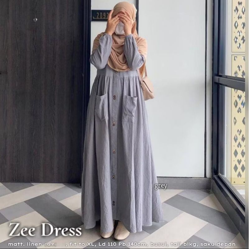 Jual Zee Dress Wanita Muslim bahan Linen Rami Premium Dress busui ...