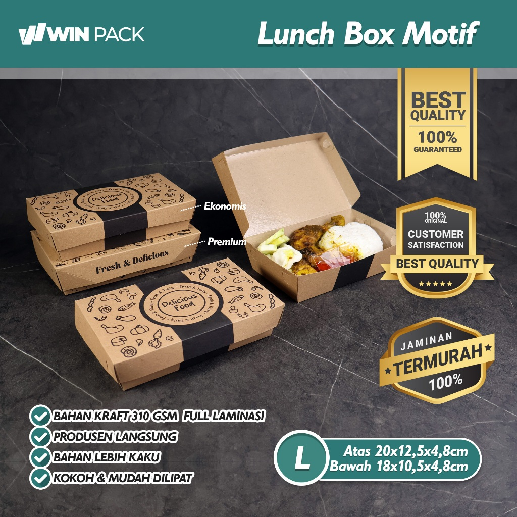 Jual (25 Pcs) Paper Lunch Box L Laminasi | Lunch Box L Motif | 325 GSM ...