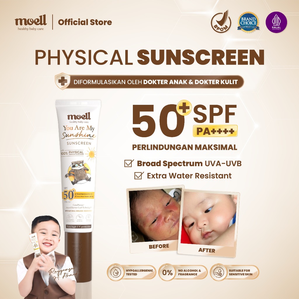 Jual Moell Physical Sunscreen Anak 30gr Dengan SPF (50+) PA(++++) Broad ...