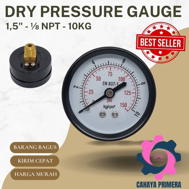 Jual Dry pressure gauge manometer 1.5 inchi 1/8 NPT 10 kg bar 150 psi ...