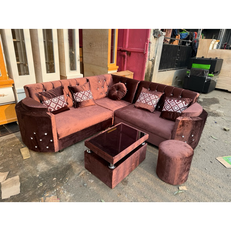 Jual SOFA RUANG TAMU / SOFA L SUDUT BULAN BAHAN FOXY | Shopee Indonesia