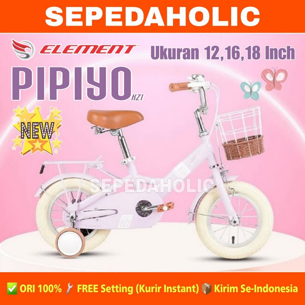 Jual Sepeda Anak Perempuan ELEMENT PIPIYO / Edisi LOTSO Ukuran 12 16 18 Inch Keranjang Usia 2-8 ...