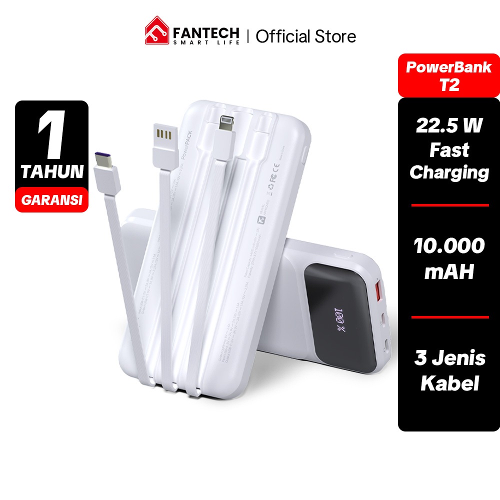 Jual Fantech Powerbank 22.5W 10000 mAh Fast Charging Mini LCD with Kabel Data Type C USB ...