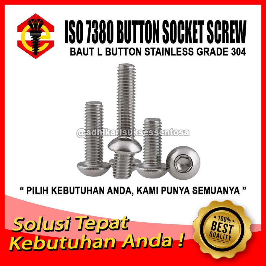 Jual SS 304 / Baut L BUTTON M10x80 / Head Socket Stainless M10 Panjang ...