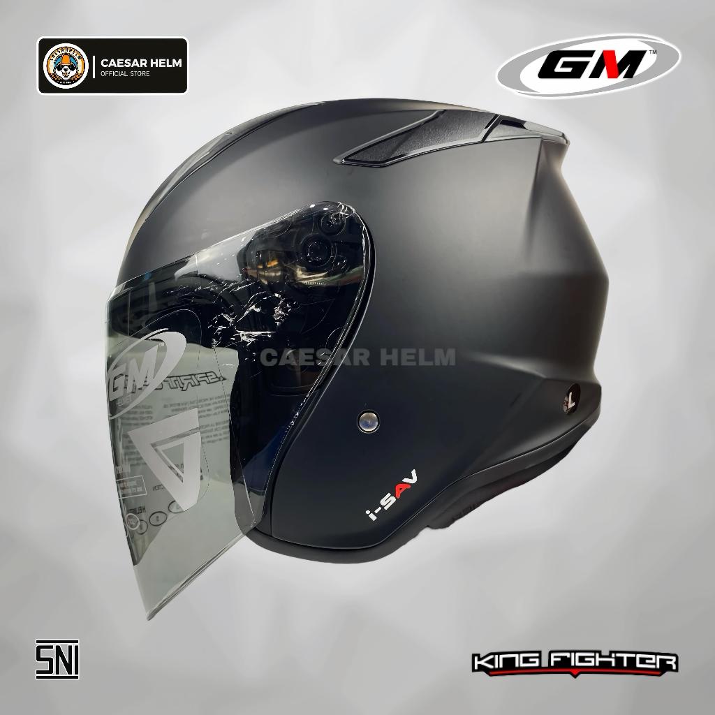 Jual GM King Fighter Solid - Black Doff - Helm Half Face | Shopee Indonesia