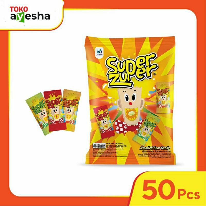 Jual Super Zuper Permen Asam Rasa Buah isi 50 pcs | Shopee Indonesia