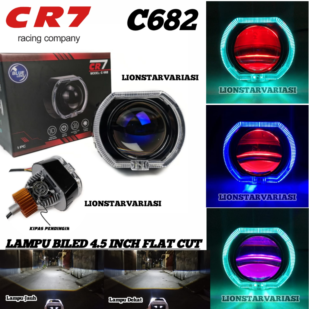 Jual CR7 C682 - Projector Biled 4.5 Inch Blue Lens Flat Cut Plus Devil Shroud Original CR7 ...