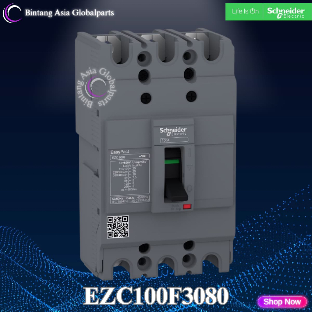 Jual MCCB 3p 80a Schneider EZC100F3080 Original / MCCB EZC100F 3 Phase 80 Ampere / Breaker 3 ...
