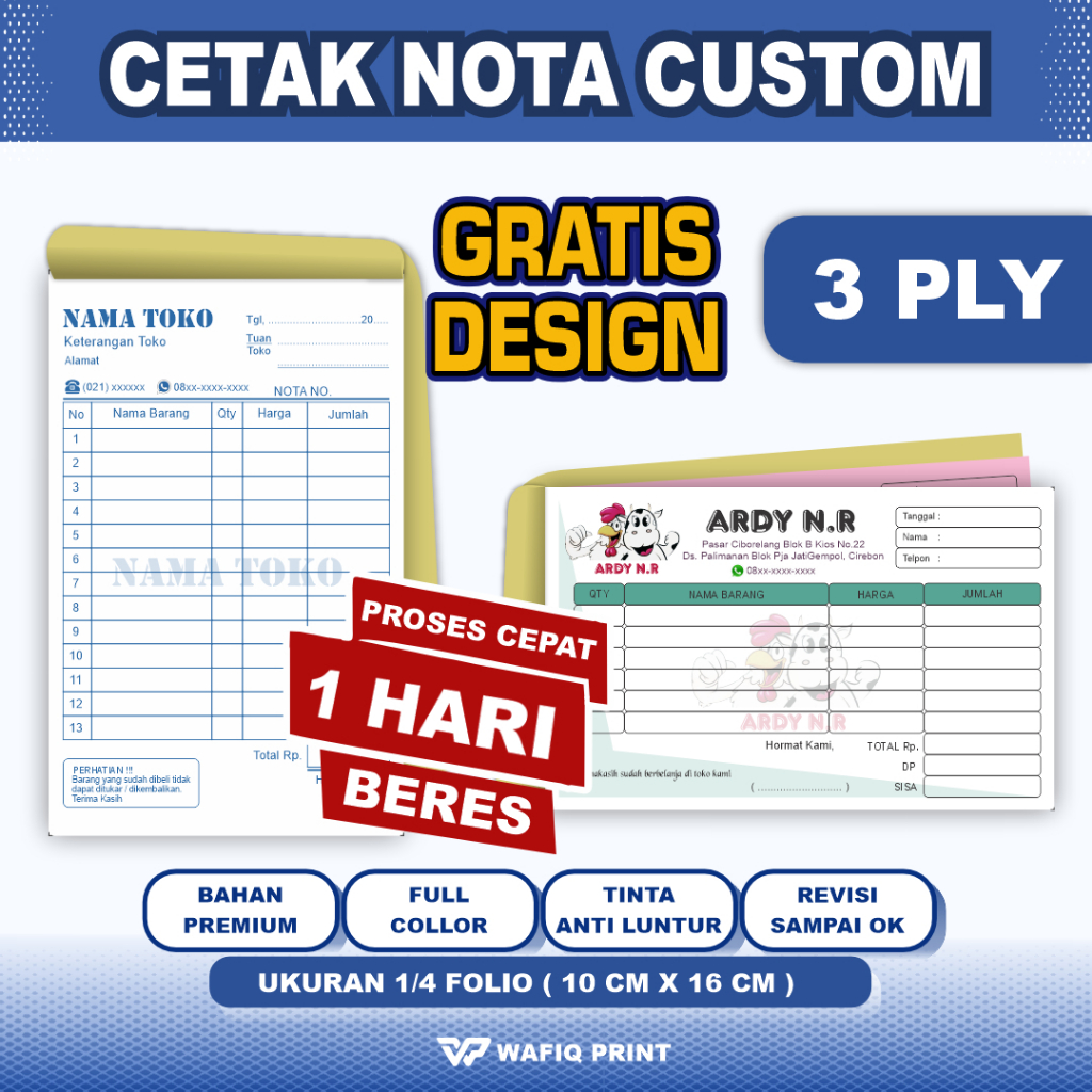 Jual Nota custom 3 PLY ukuran 1/4 gratis design full warna nama toko ...