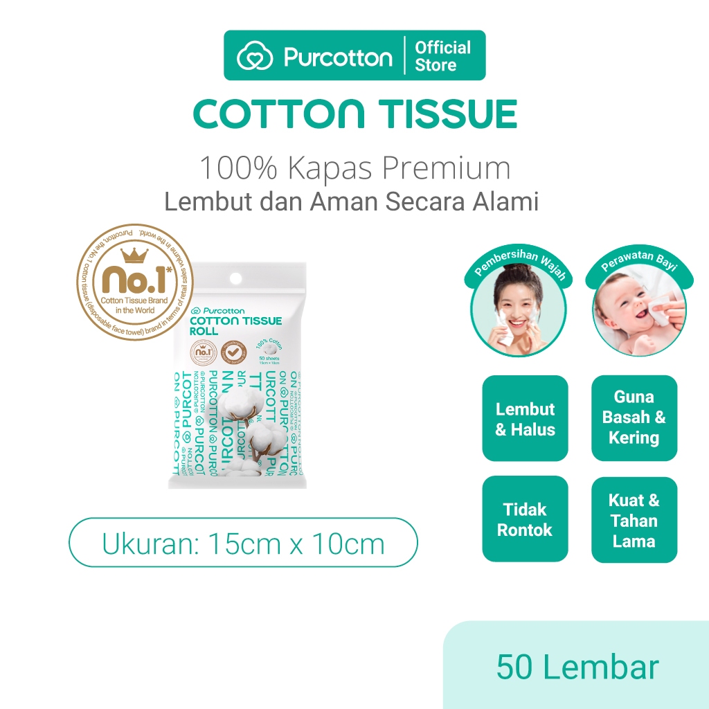 Jual PURCOTTON Natural Cotton Tissue Roll Travel 50 Lembar - Tisu Kapas ...