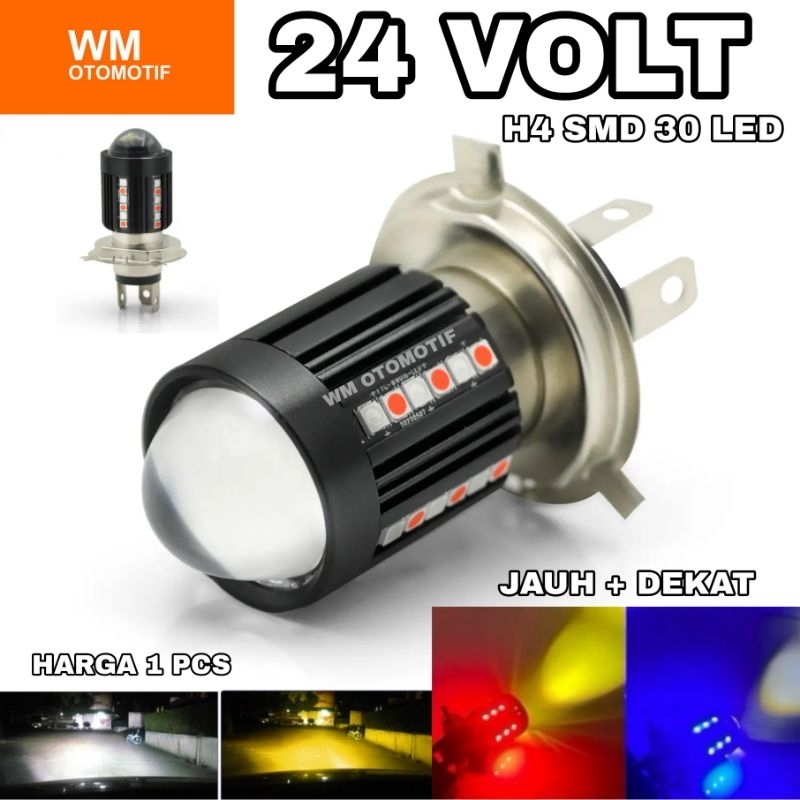 Jual Lampu LED Utama 24 Volt H4 Laser Gun 30 Mata SMD Senja Biru Merah Depan High Low 2 Warna ...