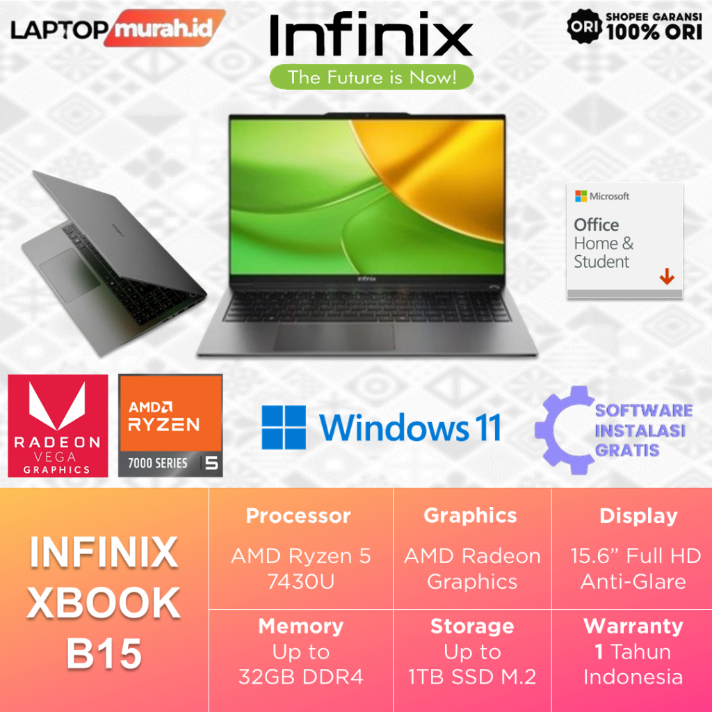 Jual Laptop Infinix Xbook B15 Ryzen 5-7430U 32GB 1TB 15.6" Full HD ...