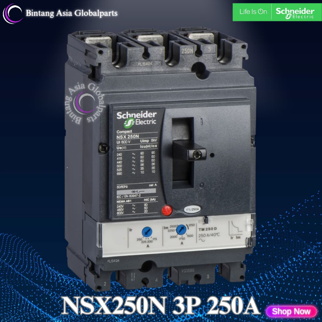 Jual MCCB 3 Phase 250 Ampere Schneider LV431830 Original / MCCB 3p 250a 50kA NSX250N / Breaker 3 ...
