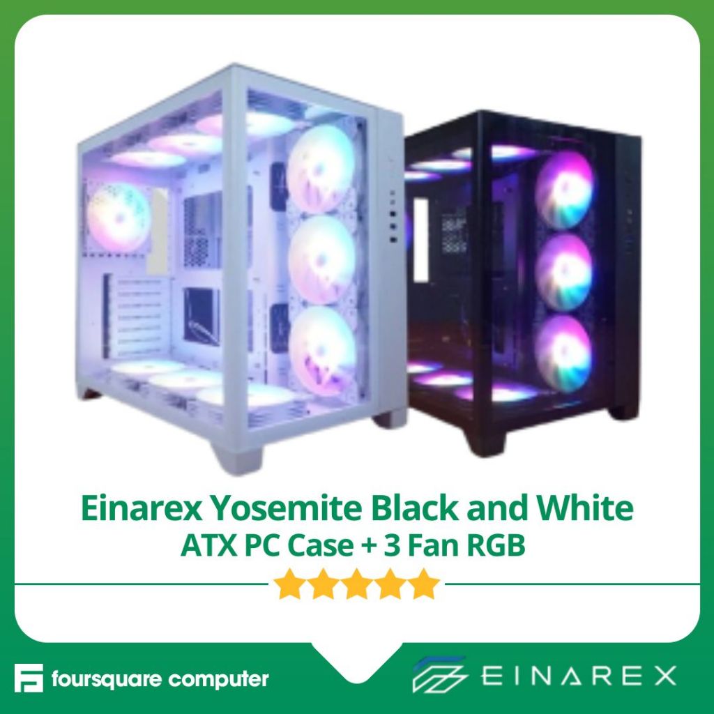 Jual Einarex Yosemite Black and White ATX PC Case Casing + 3 Fan RGB | Shopee Indonesia