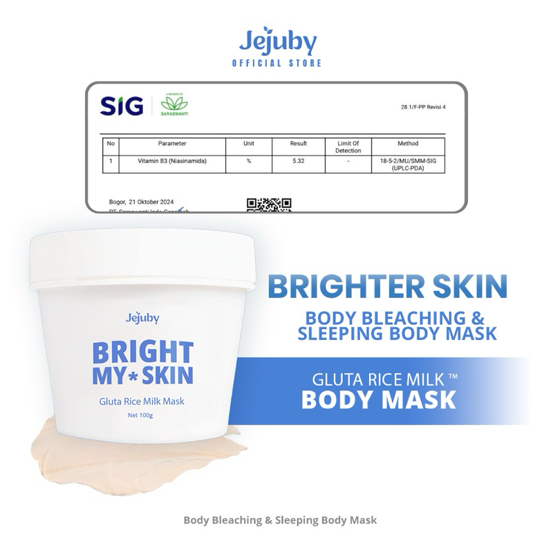 Jual Jejuby Gluta Rice Milk Mask 2in1 Bleaching & Sleeping Body Mask ...