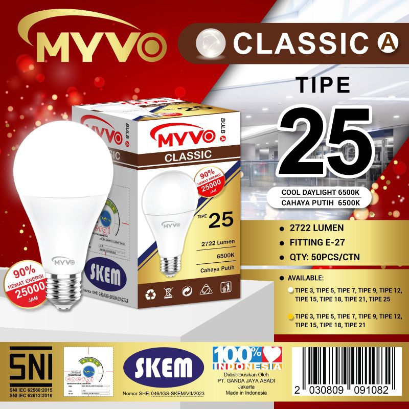 Jual MYVO CLASSIC 25W LAMPU LED A BULB 25 WATT CAHAYA PUTIH SNI ...