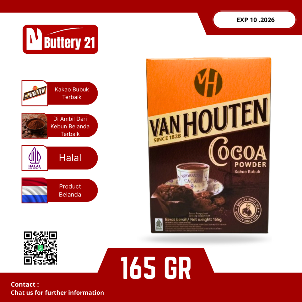 Jual VAN HOUTEN VANHOUTEN COCOA POWDER 165 GR/VANHOUTEN POWDER/COKELAT ...