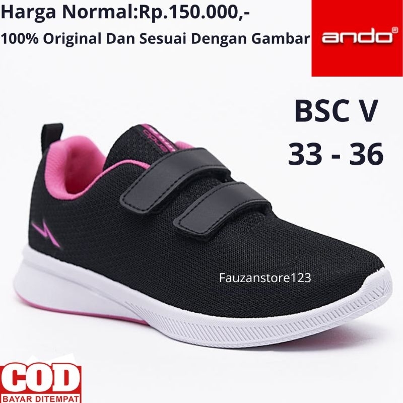 Jual Sepatu Sekolah Anak Perempuan ANDO Original HItam Pink Perekat SD ANDO BSC SIP SAGA ZORA ...