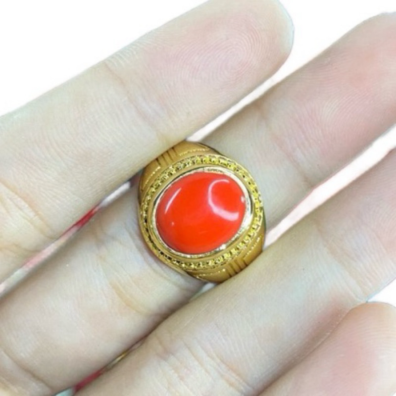 Jual Cincin batu akik red coral merah marjan top ring titanium | Shopee ...