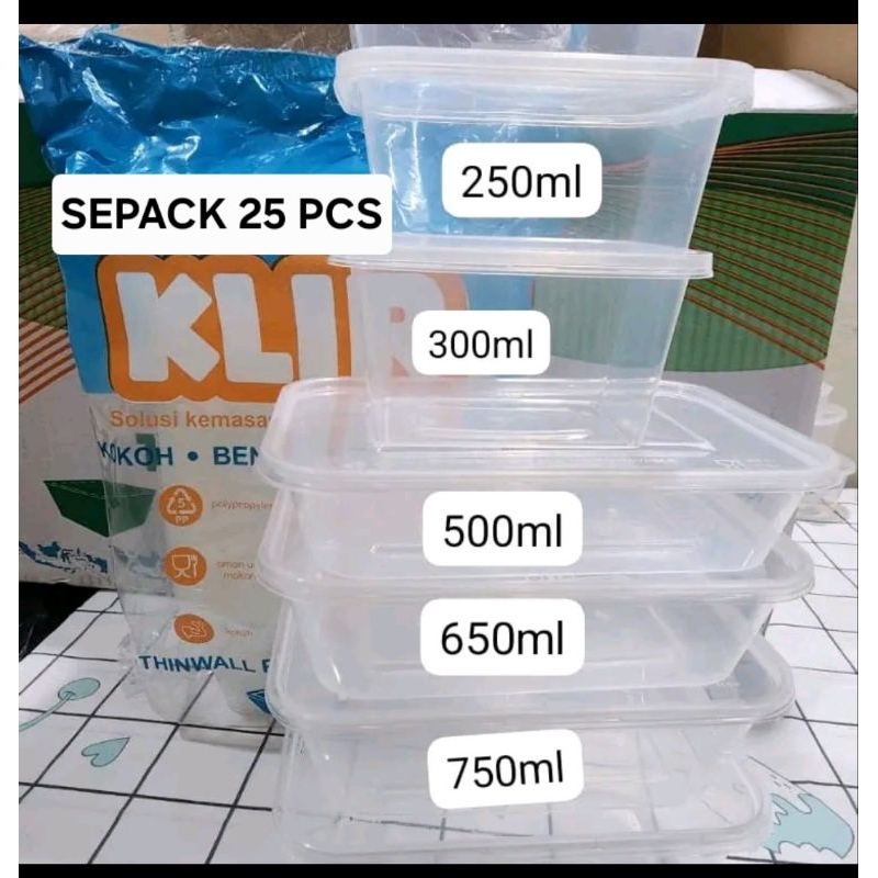 Jual Kotak makan /Thinwall food container segi panjang 1PACK ISI 25 PCS ukuran 200ml 250ml 300ml ...