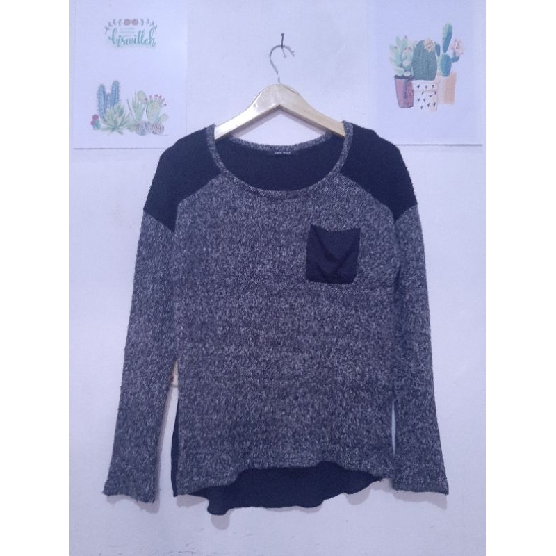 Jual Rajut sweater mix sifon abu hitam oreo long back anti gerah ...