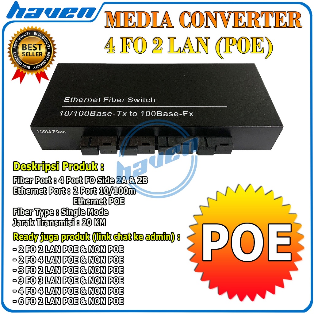 Jual Media Converter 4 FO 2 LAN 4 SC 2 RJ45 4F2E POE 10/100 Mbps Full Body / Switch Fiber Optic ...