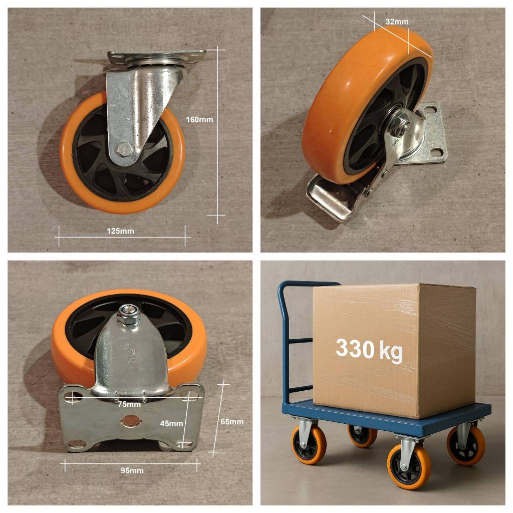 Jual 5 Inch (125mm) Roda PVC Double Bearing Orange - Troli Lemari Rak ...