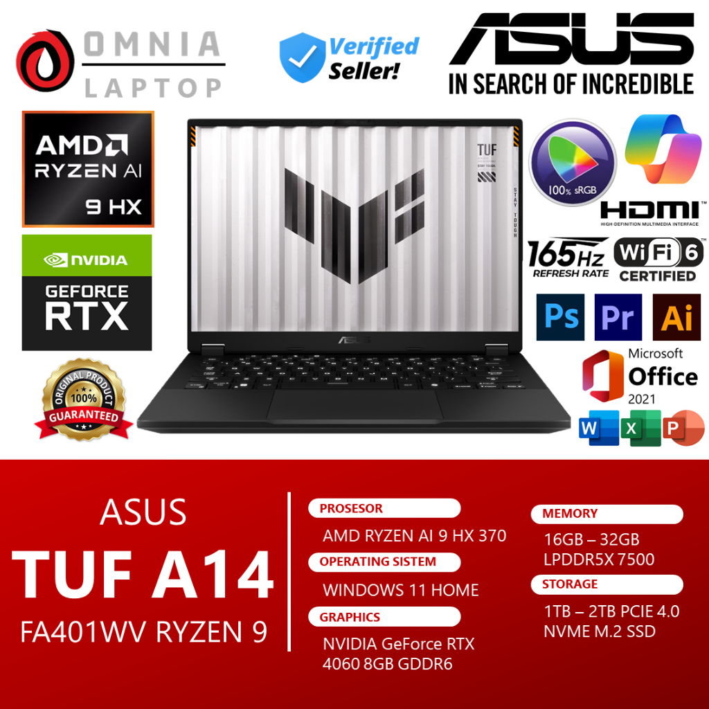 Jual Laptop Gaming Asus TUF A14 FA401WV Amd Ryzen AI 9 HX370 16GB DDR5 ...