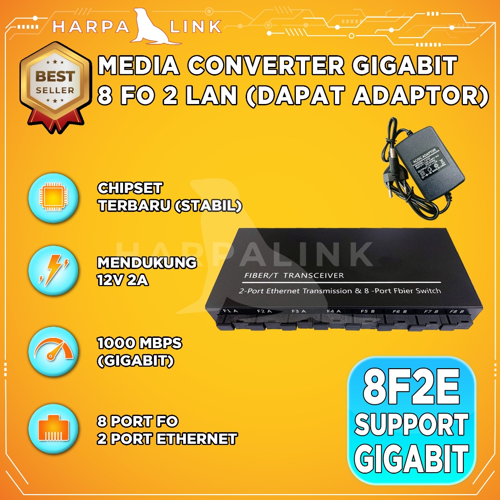 Jual Media Converter 8 FO 2 LAN 8 SC 2 RJ45 Gigabit 1000 Mbps Body Casing Media Converter 8F2E 8 ...