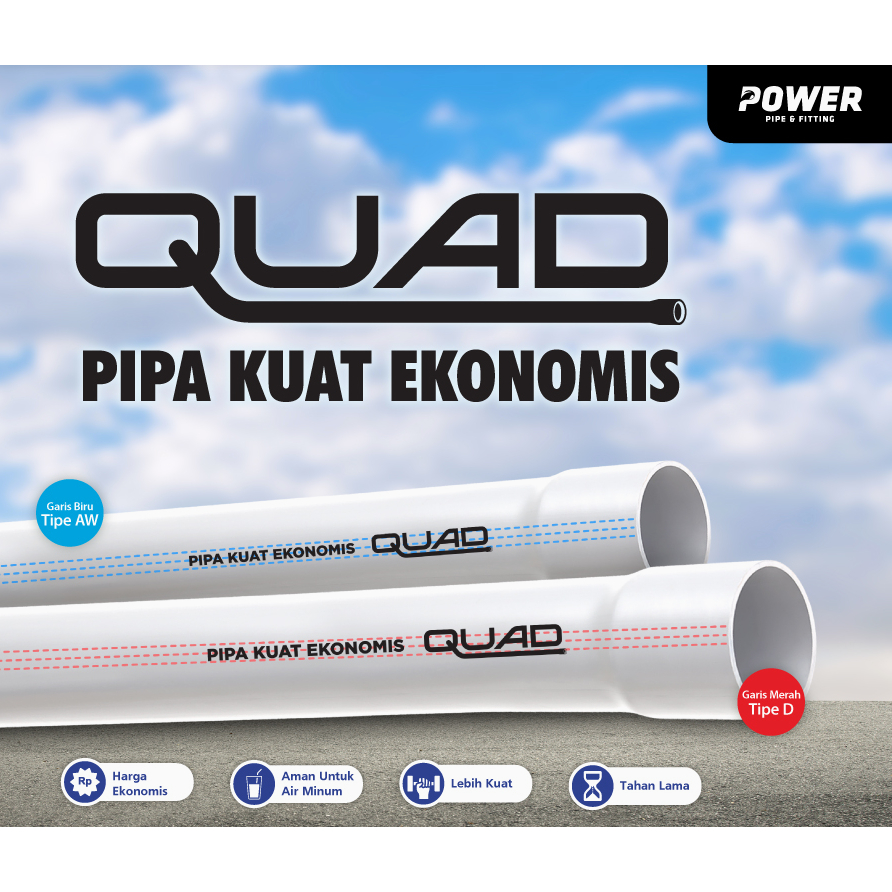 Jual PIPA 21/2 DIM 2,5 INCH PVC POWER QUAD D HARGA PER BATANG 4METER ...