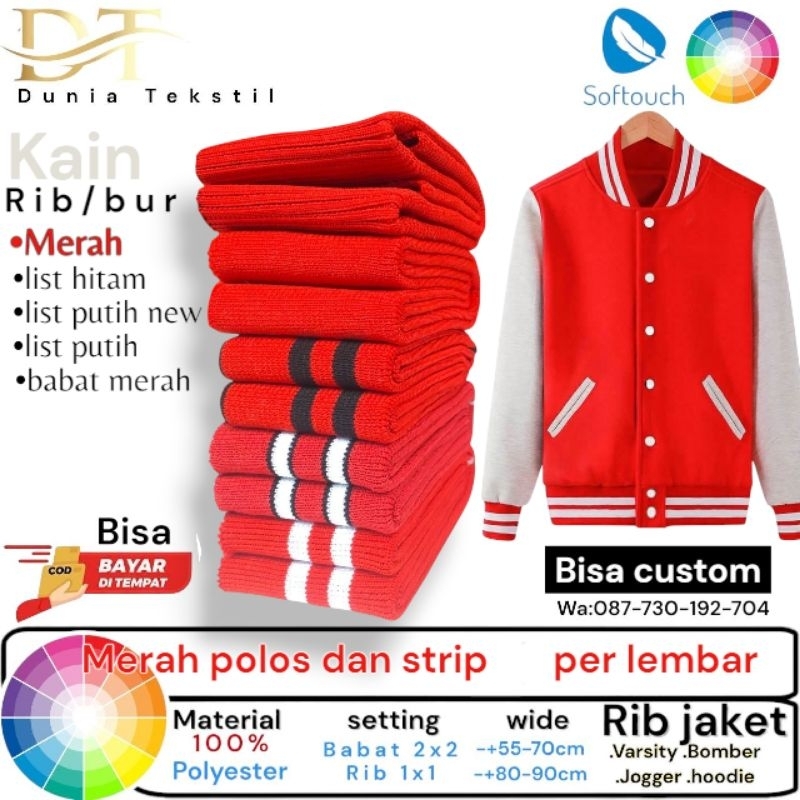 Jual kain rib bur warna merah polos dan strip Polyester premium ...